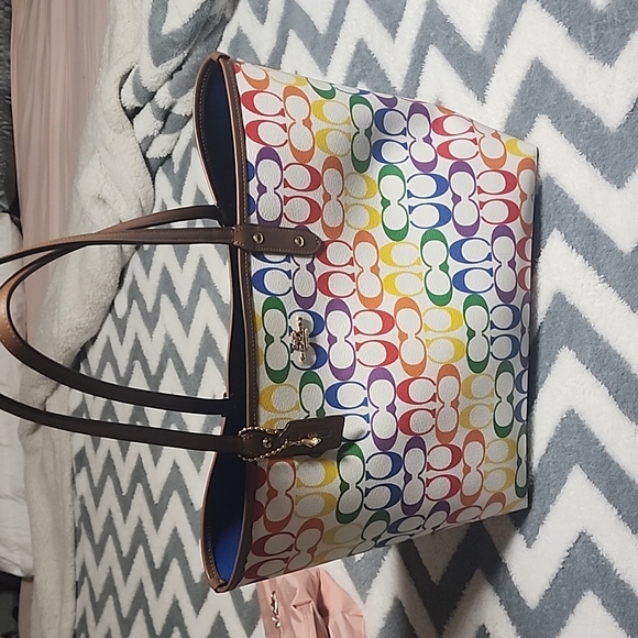 Coach | Bags | Coach Reversible City Tote Bag Purse In Rainbow Signature Canvas New | Poshmark